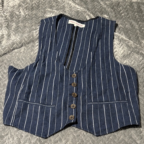Free People | Tops | Free People Blue Striped Vest | Poshmark